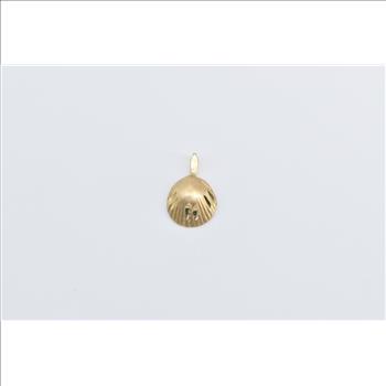 14K Scallop Sea Shell Diamond Cut Ocean Motif Yellow Gold Charm/Pendant ...