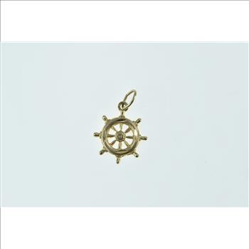 14K Ship Wheel Nautical Travel Captain Symbol Yellow Gold Charm/Pendant ...