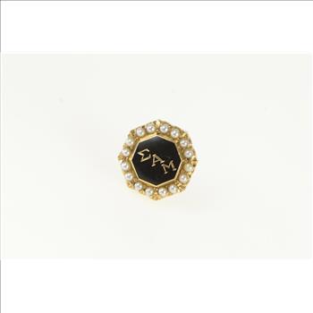 14K Sigma Alpha Mu Enamel Seed Pearl Lapel Yellow Gold Pin/Brooch ...