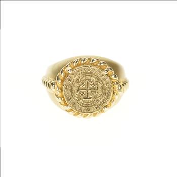 14K Spanish Colonial Tribute Men's Statement Yellow Gold Ring, Size 10. ...