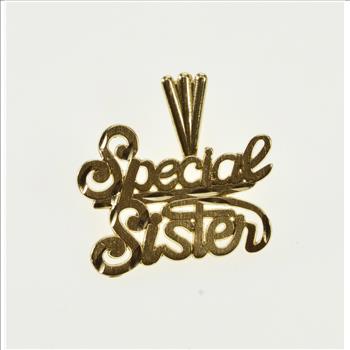 14K Special Sister Sibling Bond Cursive Word Yellow Gold Charm/Pendant ...