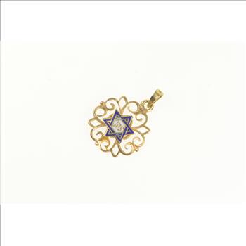 14K Star of David Enamel Jewish Faith Filigree Yellow Gold Charm ...