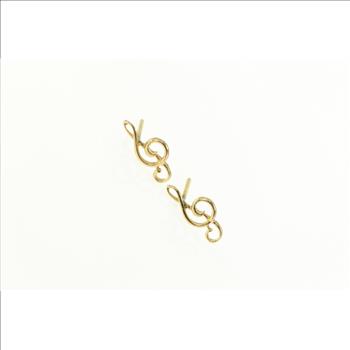 14K Treble Clef Music Symbol Notation Stud Yellow Gold Earrings ...