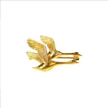 14K Two 3D Canadian Geese Goose Yellow Gold Pin/Brooch | Property Room
