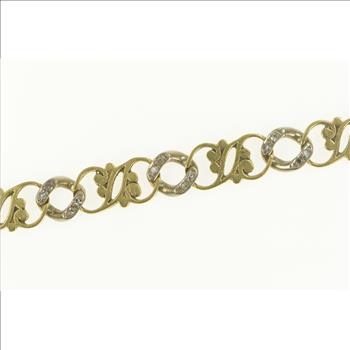 14K Two Tone Diamond Scroll Filigree Chain Link Yellow Gold Bracelet 8 ...