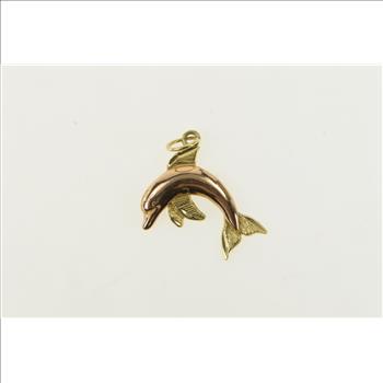 14K Two Tone Jumping Dolphin Ocean Animal Yellow Gold Charm/Pendant ...