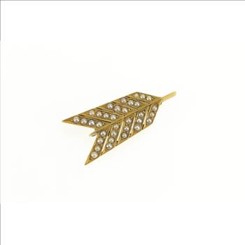 14K Victorian Arrow Feather Fletching Seed Pearl Yellow Gold Pin/Brooch ...