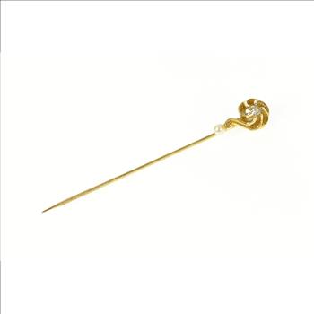 14K Victorian Diamond Pearl Question Mark Swirl Yellow Gold Stick Pin ...