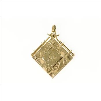 14K Victorian Etched AR Monogram Photo Locket Yellow Gold Charm/Pendant ...