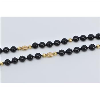 14K Vintage Black Onyx Beaded Opera Strand Yellow Gold Necklace 37 ...