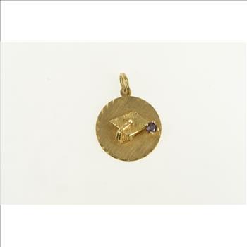 14K Vintage Graduation Cap Graduate Rubellite Yellow Gold Charm/Pendant ...