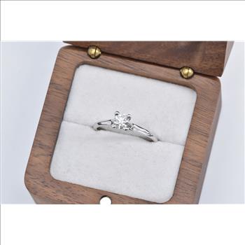 18K 0.45 Ct Natural Diamond Classic Engagement White Gold Ring, Size 9. ...