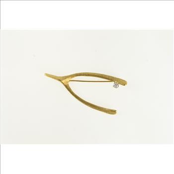 18K 1960's Diamond Wishbone Vintage Luck Yellow Gold Pin/Brooch ...