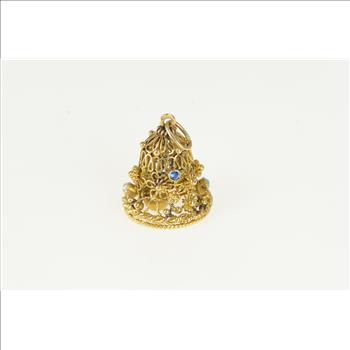 18K 3D Filigree Bell Vintage Articulated Yellow Gold Charm/Pendant ...