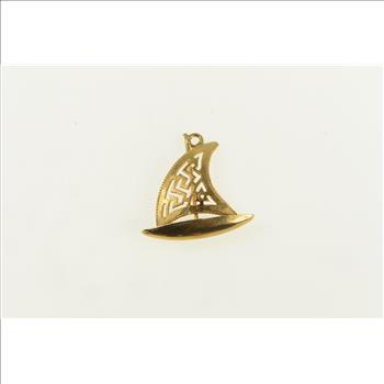 18K 3D Greek Wave Pattern Sail Boat Yellow Gold Charm/Pendant ...