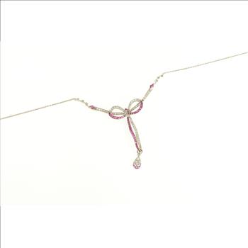 18K 5.00 Elaborate Art Deco Diamond Ruby Bow White Gold Necklace 16 ...