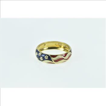 18K America Red White Blue Diamond Enamel USA Flag Yellow Gold Ring ...