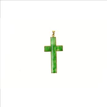 18K Carved Ornate Jade Cross Christian Faith Yellow Gold Pendant ...