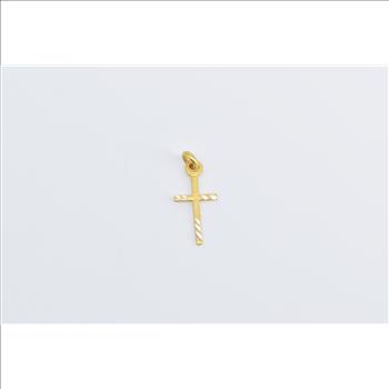18K Cross Diamond Cut Grooved Christian Faith Yellow Gold Charm/Pendant ...