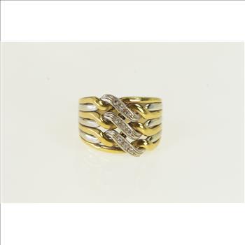 18K Diamond Two Tone Woven Layered Band Yellow Gold Ring, Size 10 ...