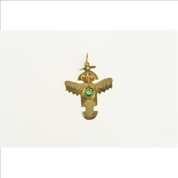 18K Emerald Peruvian Winged Tribal Figure Yellow Gold Charm/Pendant ...