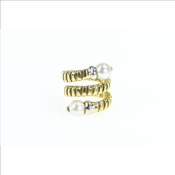 18K Italian Designer Pearl Spiral Corkscrew Yellow Gold Ring, Size 5 ...