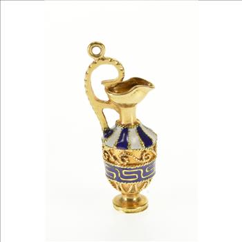 18K Ornate Enamel Greek Wave Vase Pitcher Yellow Gold Charm/Pendant ...