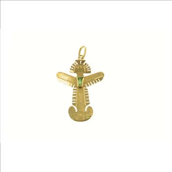 18K Peruvian Natural Emerald Winged Tribal Figure Yellow Gold Charm ...