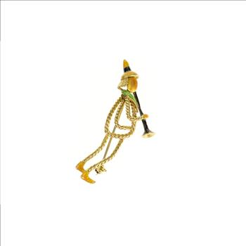 18K Retro Enamel Clarinet Musician Jazz Statement Yellow Gold Pin ...