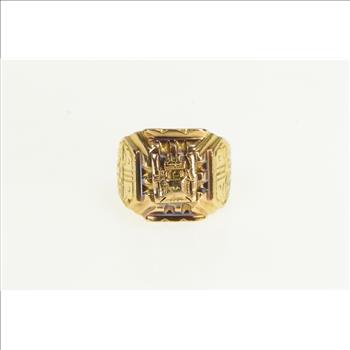 18K Vintage Peruvian Ornate Mayan Design Yellow Gold Ring, Size 8.25 ...
