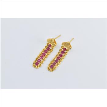 22K Vintage Natural Ruby Rope Chain Dangle Drop Yellow Gold Earrings ...