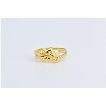 24K Ornate Chinese Bow Ribbon Forget Me Not Yellow Gold Ring, Size 7 ...