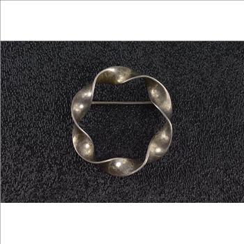 5.1g Solid Silver Spiral Twisted Wreath " Sterling Pin Marked Ster ...