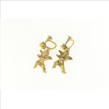 Gold Filled 3D Cherub Guardian Angel Screw Back Dangle Earrings ...