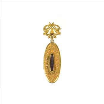 Gold Filled Art Nouveau Oval Amethyst Drop Locket Picture Pin/Brooch ...