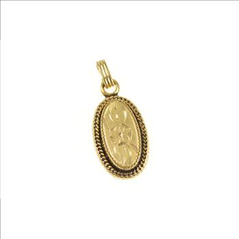 Gold Filled Ornate Retro Etched Floral Scroll Oval Pendant | Property Room