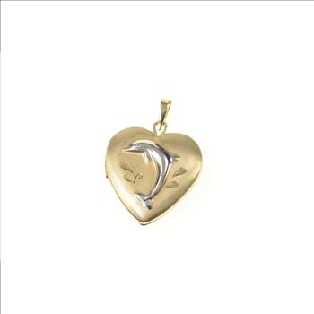 Gold Filled Two Tone Dolphin Heart Picture Photo Locket Charm/Pendant ...