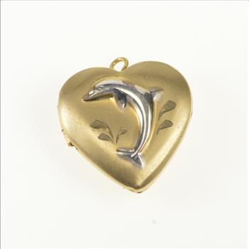 Gold Filled Two Tone Dolphin Satin Finish Locket Picture Heart Pendant ...
