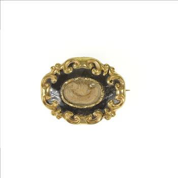 Gold Filled Victorian Ornate Scroll Enamel Hair Mourning Pendant/Pin ...
