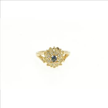 Gold Plated 1940's Sim. Sapphire Domed Halo Cocktail Ring, Size 4.75 ...
