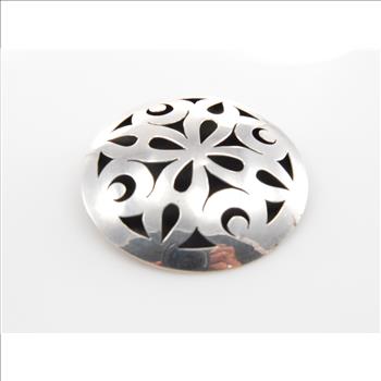 Solid Silver Puffy Round Large Laser Cut Sterling Pin 10.3g Marked 925 ...