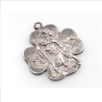 Solid Silver St. Christopher Clover Shaped Medal Medallion Sterling ...