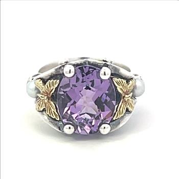 Sterling Silver 18k Gold Amethyst Pearl Butterfly Ann King Ring, Size 6 ...