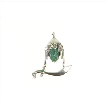 Sterling Silver Carved Tribal Mask Green Agate Scimitar Sword Pin ...