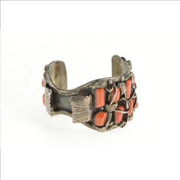 Sterling Silver Navajo Coral Jerry Wilma Begay Watch Cuff Bracelet 8.5 ...