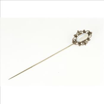 Sterling Silver Oval Moonstone Scroll Swirl Filigree Stick Pin ...