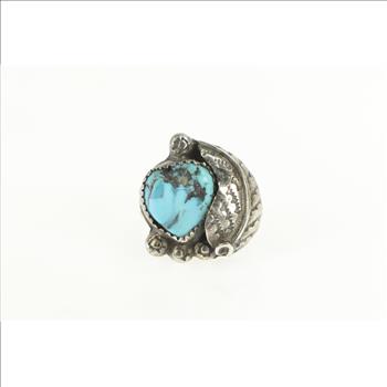 Sterling Silver Turquoise Southwestern Handmade Statement Ring, Size 6. ...