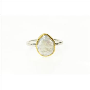 Sterling Silver Two Tone Pearl Bezel Inset Statement Ring, Size 7.75 ...