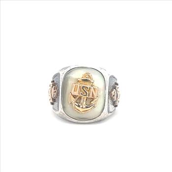 Sterling Silver USN Navy Naval Forces Gold Filled Signet Ring, Size 9. ...
