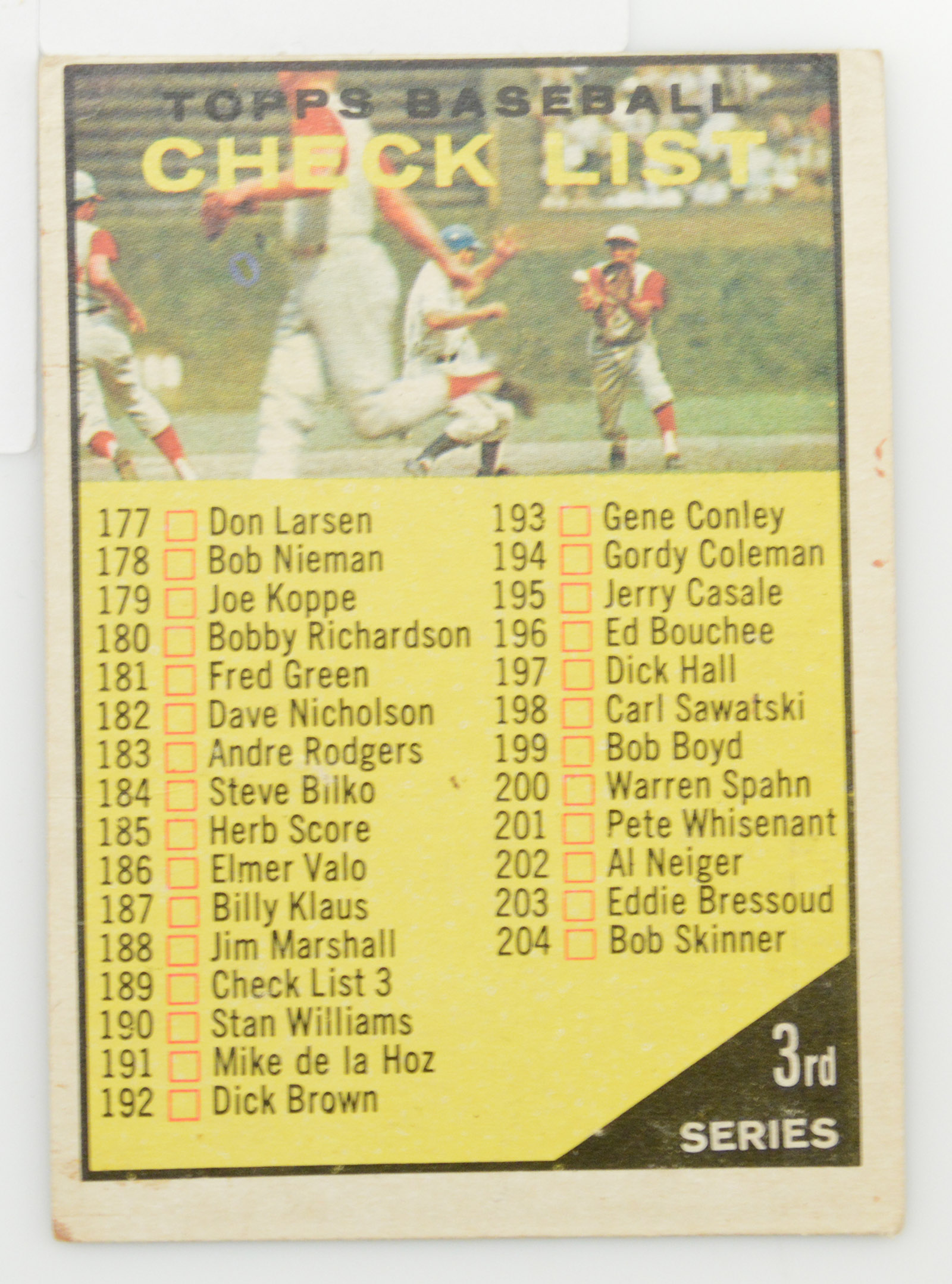 1961 3rd Series Baseball Checklist Topps #189 VAR. | Property Room